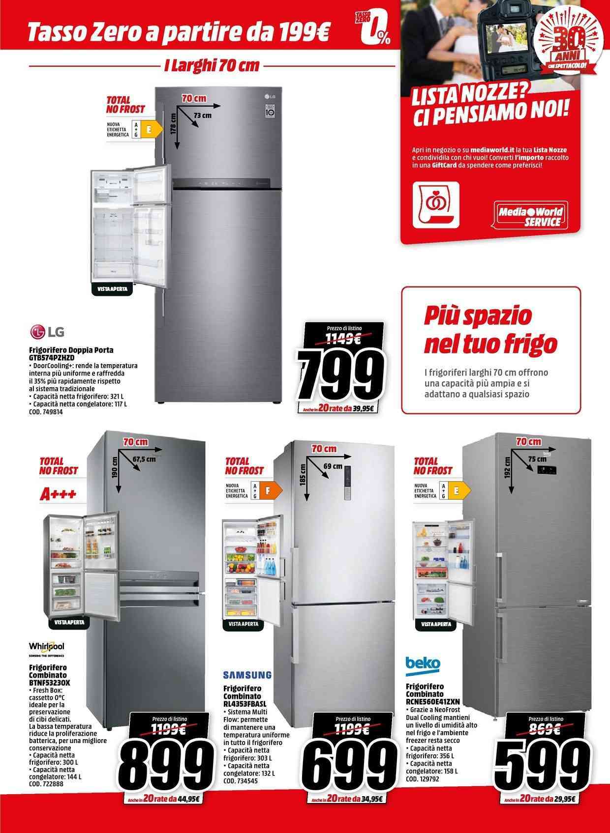 MediaWorld Frigoriferi in offerta volantino e prezzi